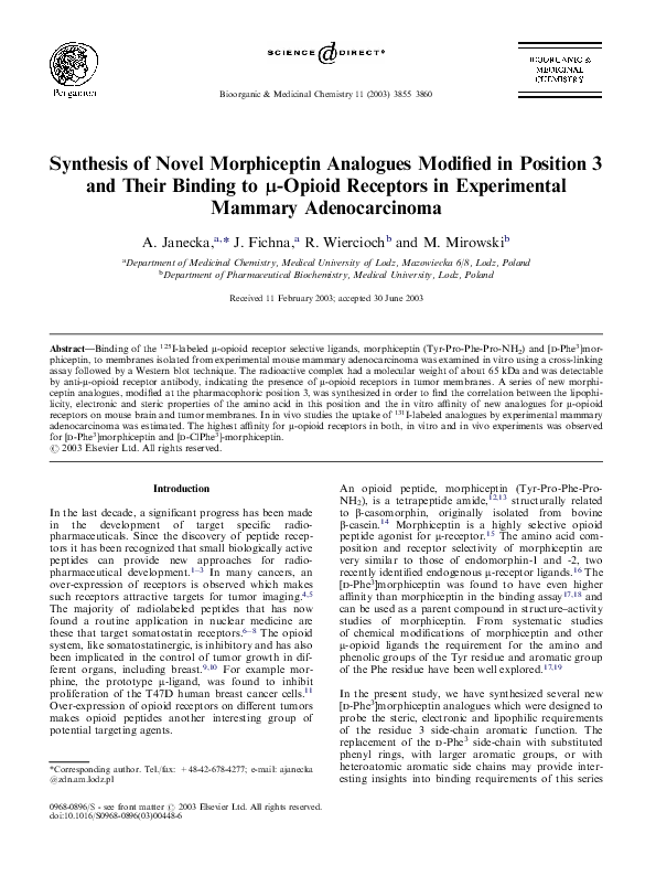 (PDF) Synthesis of novel morphiceptin analogues modified in position 3 ...