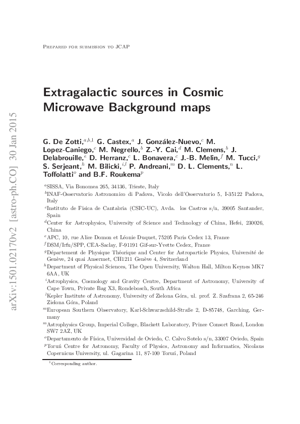 (PDF) Extragalactic sources in Cosmic Microwave Background maps