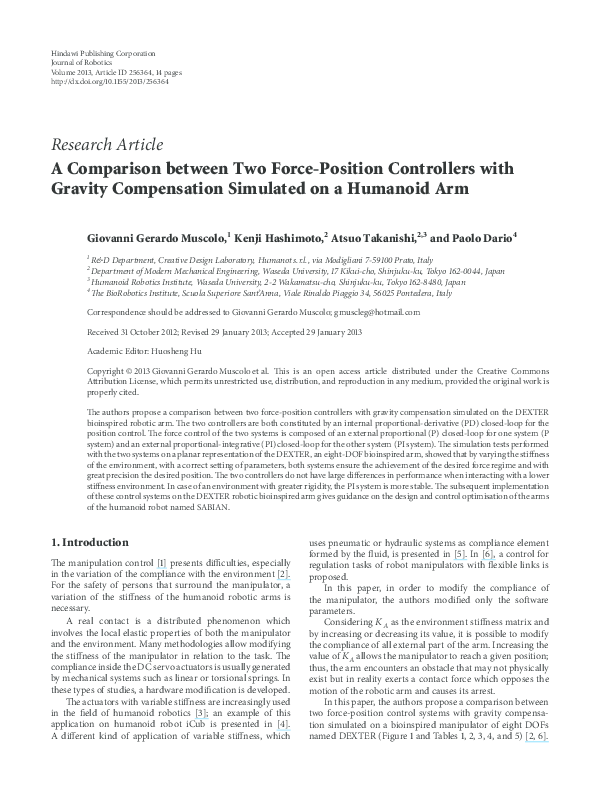 (PDF) A Comparison between Two Force-Position Controllers with Gravity ...