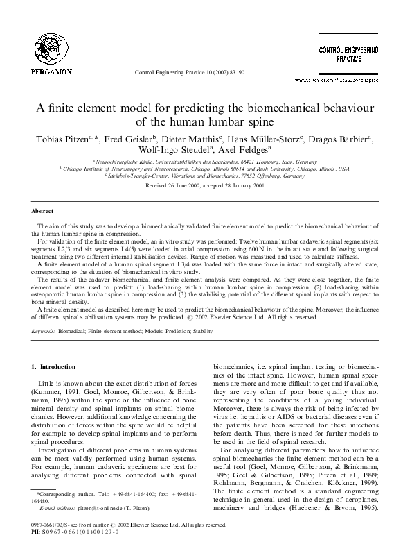 (PDF) A finite element model for predicting the biomechanical behaviour ...