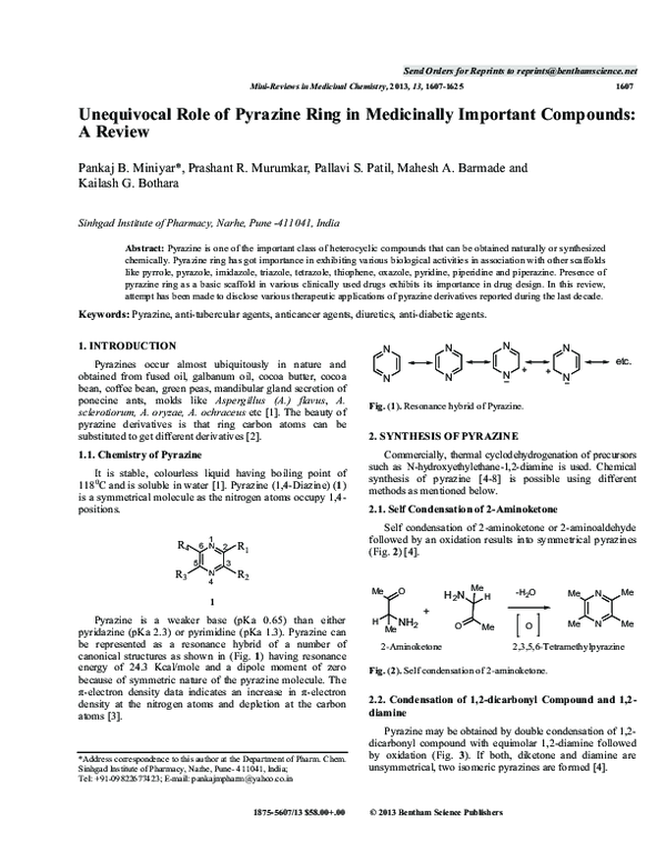 (PDF) Unequivocal role of pyrazine ring in medicinally important ...