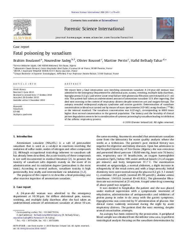 (PDF) Fatal poisoning by vanadium