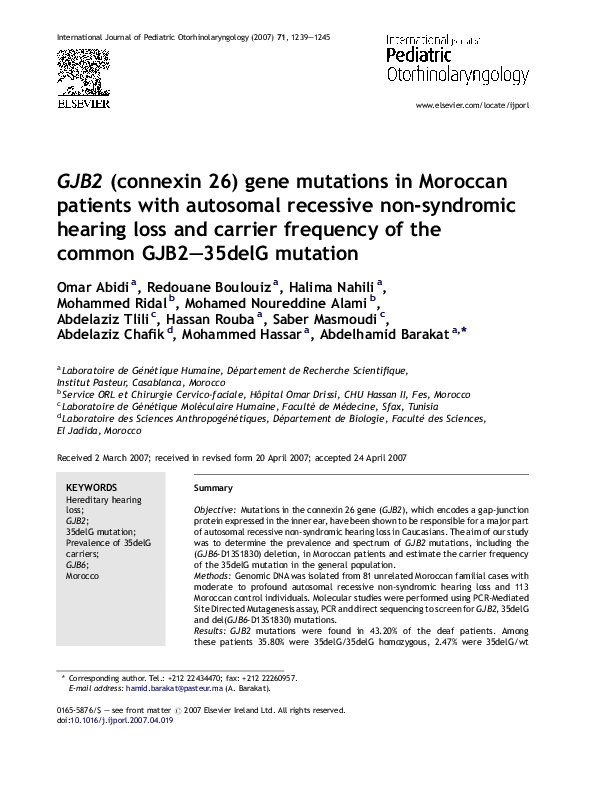 (PDF) GJB2 Gene; Its Contribution to Genetic Deafness? : A Review ...