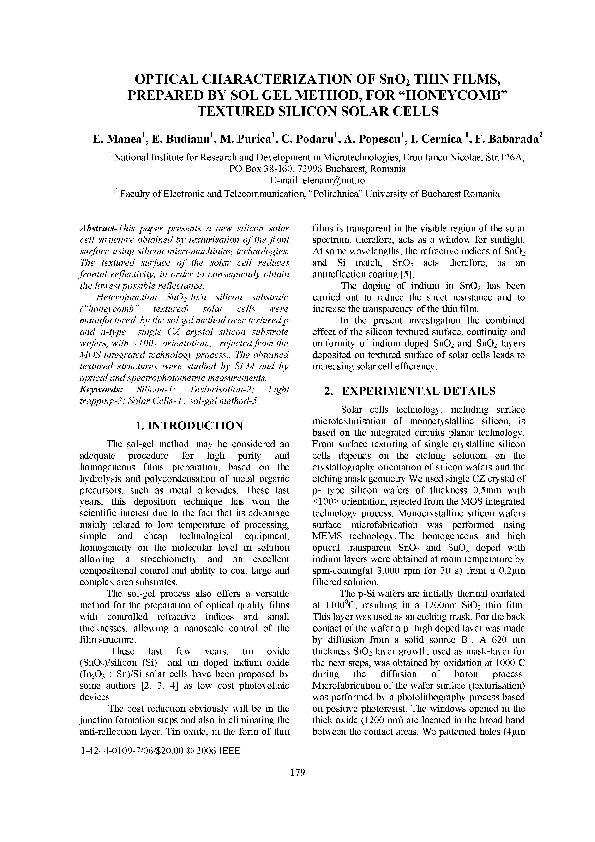 (PDF) Optical Characterization Of SnO2 thin Films, Prepared by Sol Gel Method, for "Honeycomb ...