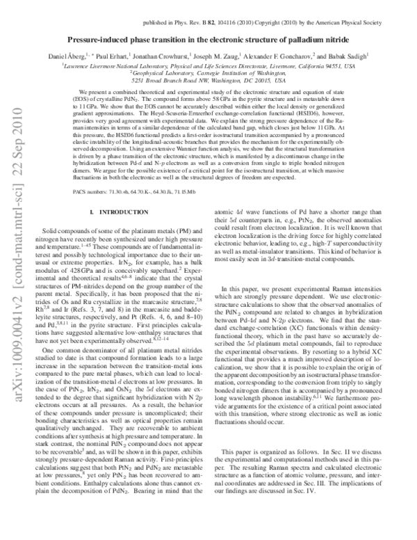 (PDF) Pressure-induced phase transition in the electronic structure of palladium nitride