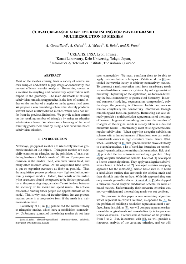 (PDF) Curvature-based adaptive remeshing for wavelet-based multiresolution 3D meshes