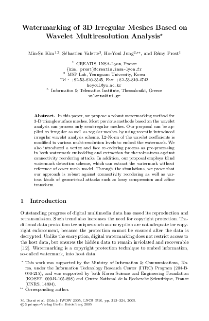 (PDF) Watermarking of 3D Irregular Meshes Based on Wavelet ...