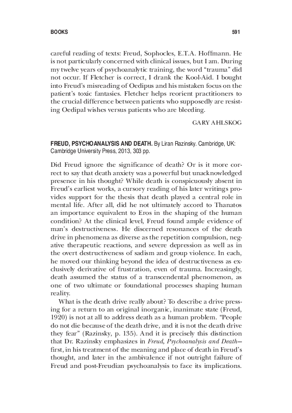 (PDF) A review of FREUD, PSYCHOANALYSIS AND DEATH by Ronald Naso