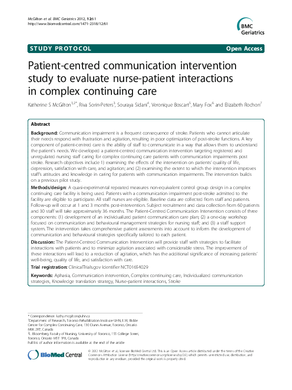 (PDF) Patient-centred communication intervention study to evaluate ...