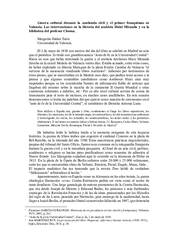 (PDF) Guerra cultural durante la contienda civil y el primer franquismo ...