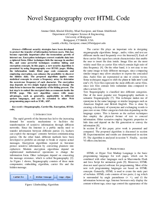 (PDF) Novel Steganography over HTML Code