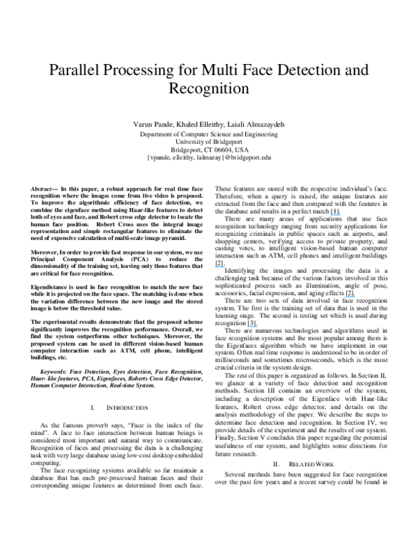 (PDF) Parallel Processing for Multi Face Detection and Recognition