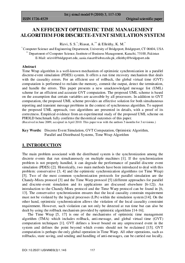 (PDF) An Efficient Optimistic Time Management Algorithm for Discrete-Event Simulation System