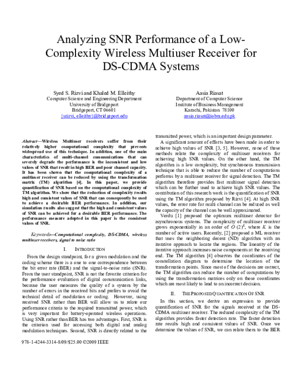 (PDF) Analyzing SNR performance of a low-complexity wireless Multiuser ... (PDF) Analyzing SNR performance of a low-complexity wireless Multiuser ...