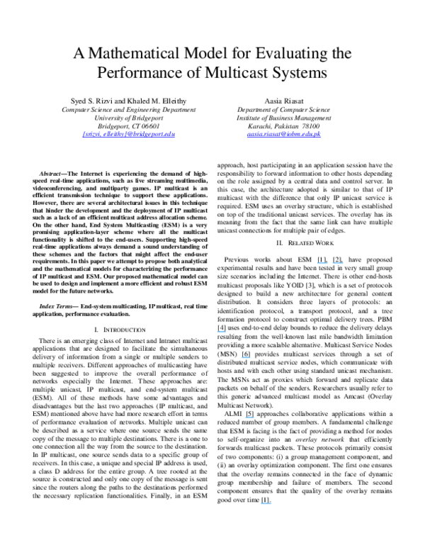 (PDF) A Mathematical Model for Evaluating the Performance of Multicast ...