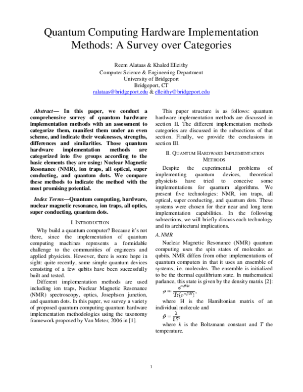 Pdf Quantum Computing Hardware Implementation Methods A Survey Over