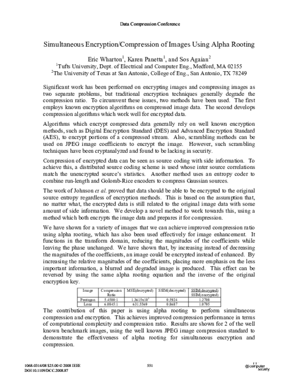 (PDF) Simultaneous Encryption/Compression of Images Using Alpha Rooting
