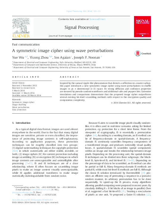 (PDF) A symmetric image cipher using wave perturbations