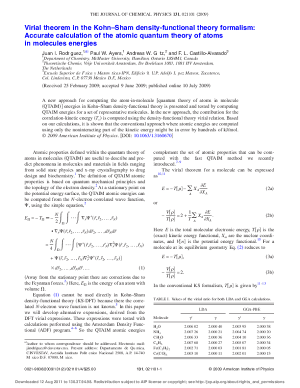 Pdf Virial Theorem In The Kohn Sham Density Functional Theory