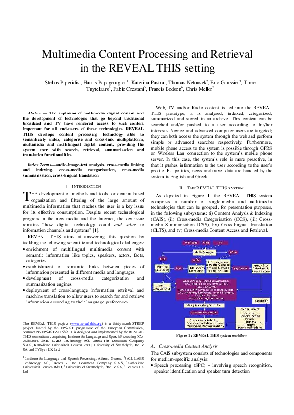 (PDF) Multimedia Content Processing and Retrieval in the REVEAL THIS ...