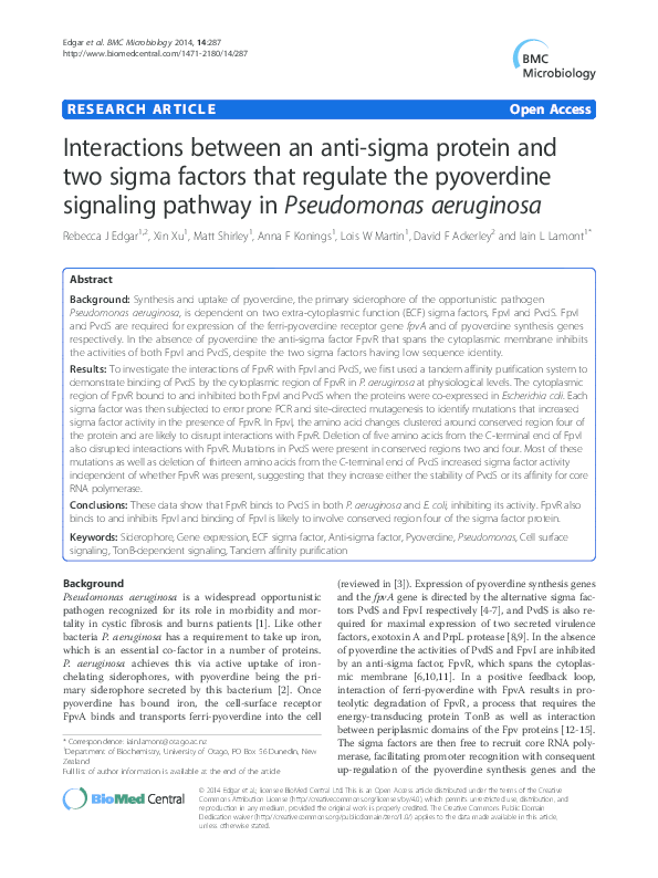 (PDF) Interactions between an anti-sigma protein and two sigma factors ...