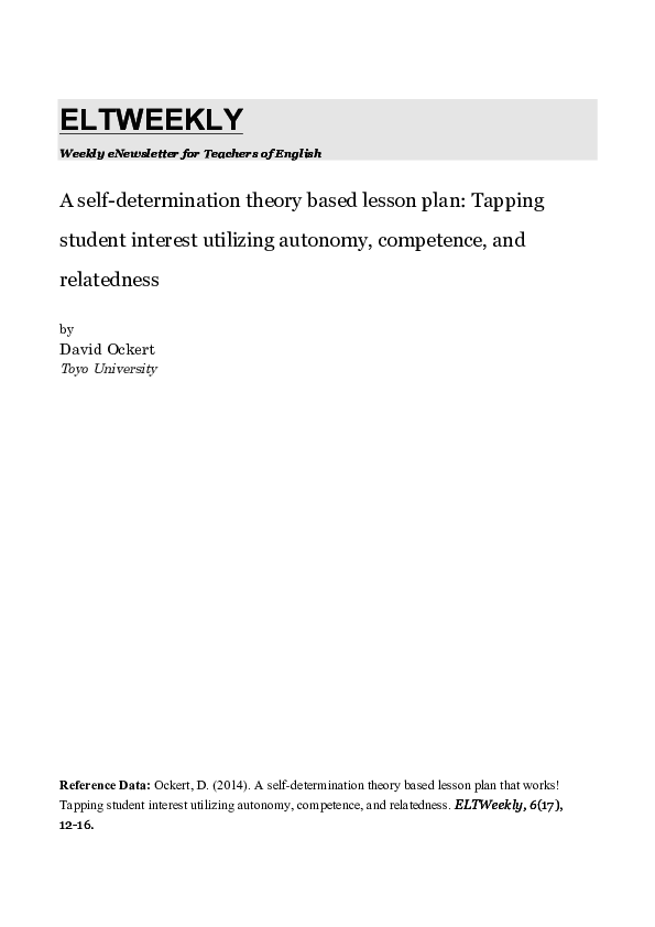 (PDF) A self-determination theory based lesson plan: Tapping student ...