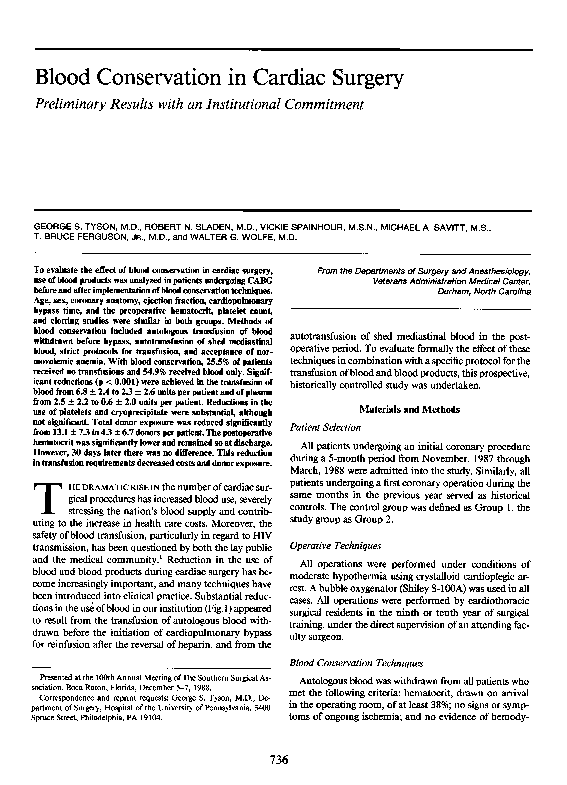 (PDF) Blood Conservation in Cardiac Surgery