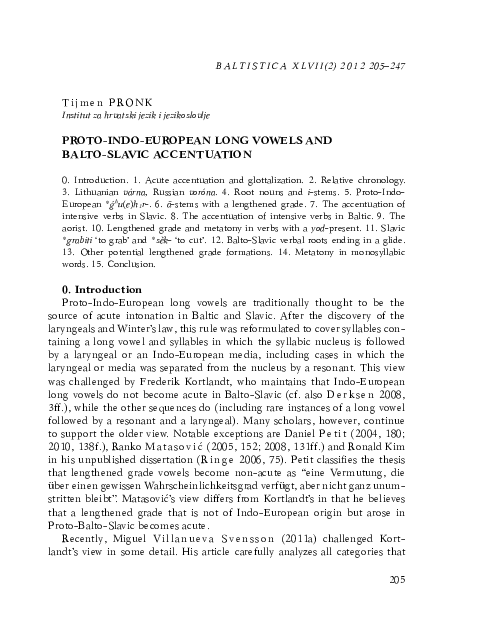 (PDF) Proto-Indo-European long vowels and Balto-Slavic accentuation ...