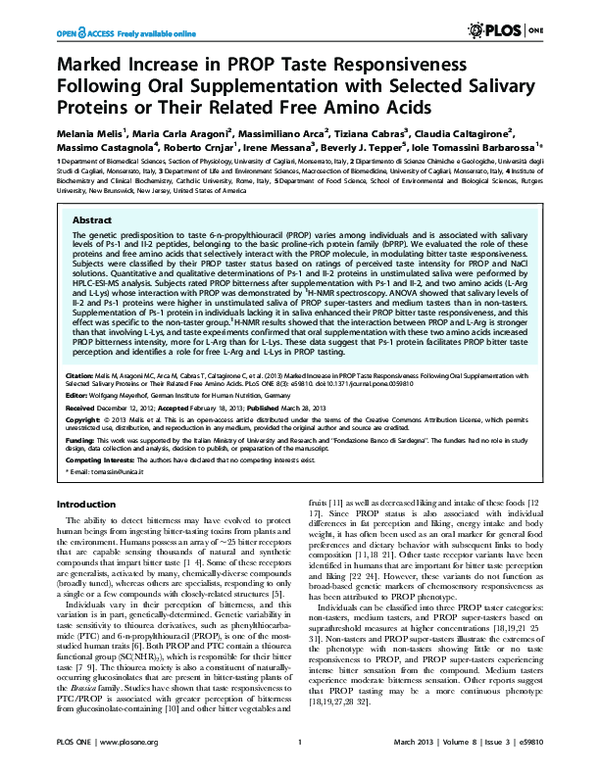 (PDF) Marked Increase in PROP Taste Responsiveness Following Oral ...