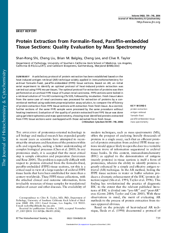 Pdf Protein Extraction From Formalin Fixed Paraffin Embedded Tissue Sections Quality