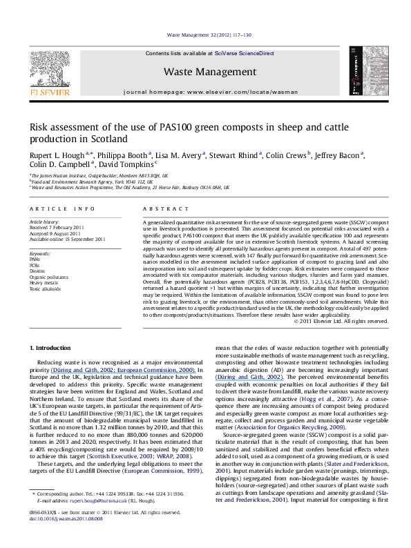 (PDF) Risk assessment of the use of PAS100 green composts in sheep and ...