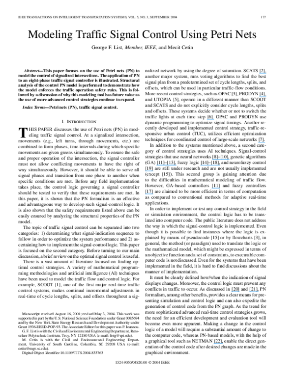 (PDF) Modeling Traffic Signal Control Using Petri Nets