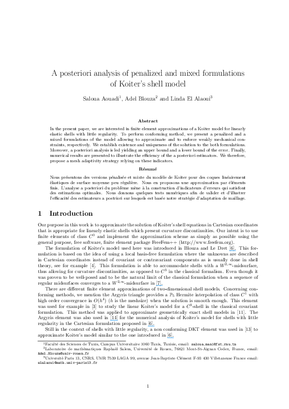 (PDF) A posteriori analysis of penalized and mixed formulations of Koiter’s shell model