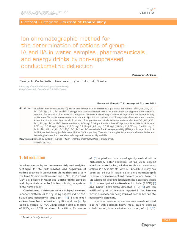 (PDF) Ion chromatographic method for the determination of cations of ...