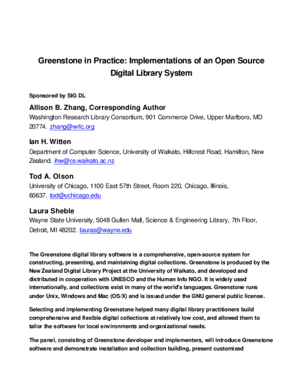 (PDF) Greenstone in practice: Implementations of an open source digital library system