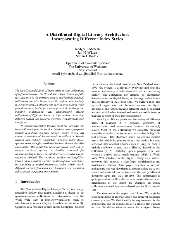 (PDF) A distributed digital library architecture incorporating different index styles