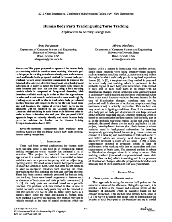 (PDF) Human Body Parts Tracking Using Torso Tracking: Applications to ...