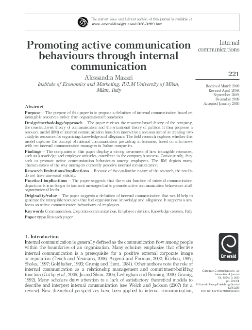 (PDF) Promoting active communication behaviours through internal ...
