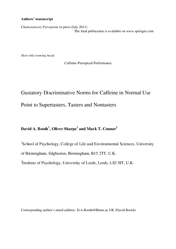 (PDF) Gustatory Discriminative Norms for Caffeine in Normal Use Point ...