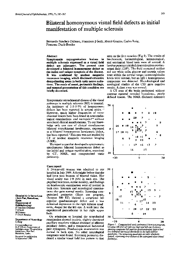 (PDF) Bilateral homonymous visual field defects as initial ...