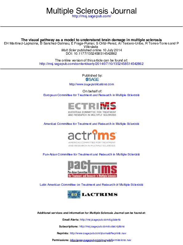 (PDF) The visual pathway as a model to understand brain damage in multiple sclerosis