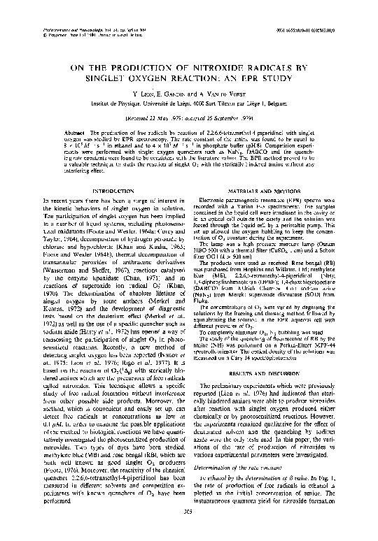 (PDF) On the Production of Nitroxide Radicals by Singlet Oxygen ...