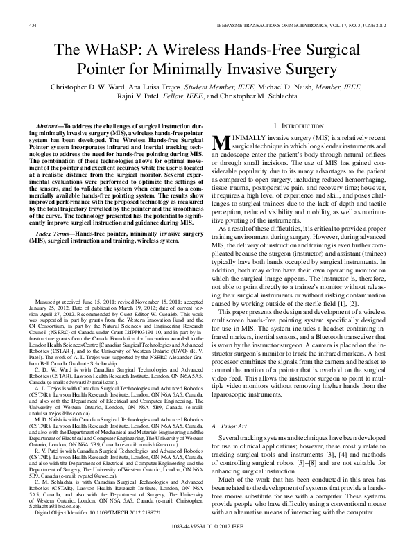 (PDF) The WHaSP: A Wireless Hands-Free Surgical Pointer for Minimally ...