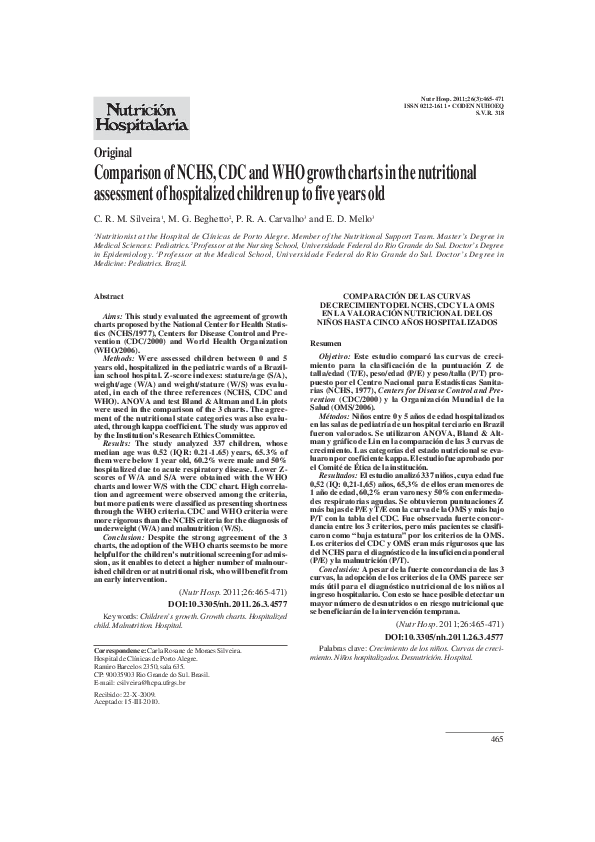 (PDF) Comparison of NCHS, CDC and WHO growth charts in the nutritional ...