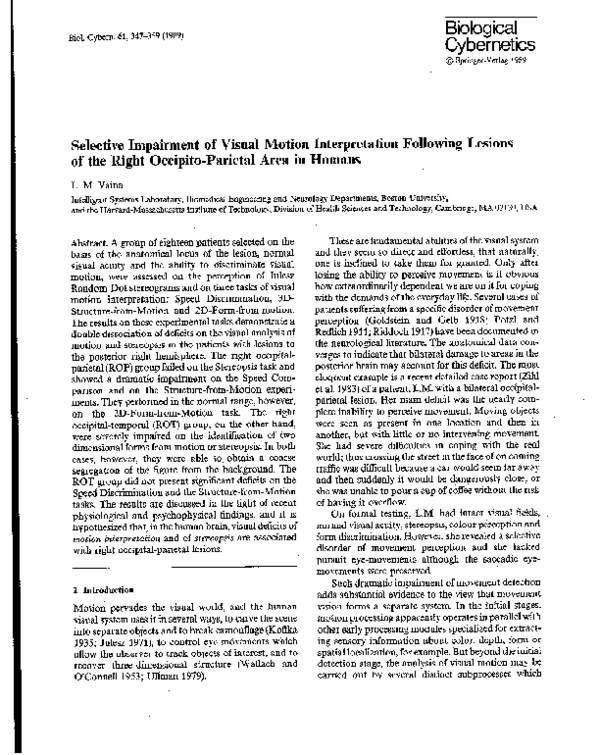 (PDF) Selective impairment of visual motion interpretation following lesions of the right ...