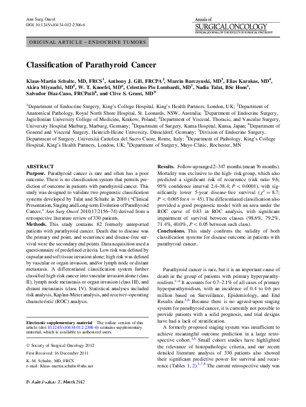 (PDF) Classification of Parathyroid Cancer
