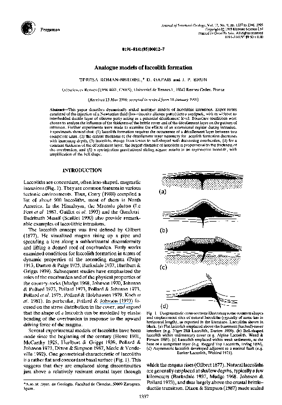 (PDF) Analogue models of laccolith formation