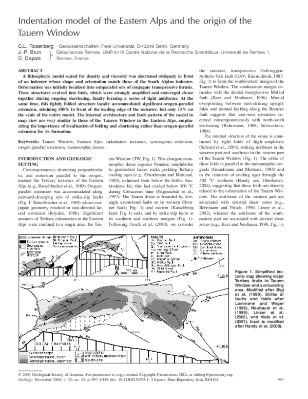 (PDF) Indentation model of the Eastern Alps and the origin of the ...
