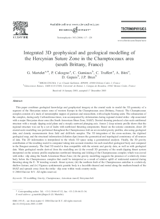 (PDF) Integrated 3D geophysical and geological modelling of the Hercynian Suture Zone in the ...