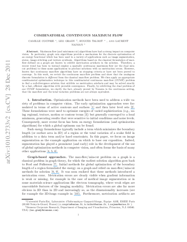 (PDF) Combinatorial Continuous Maximal Flows | Laurent Najman - Academia.edu